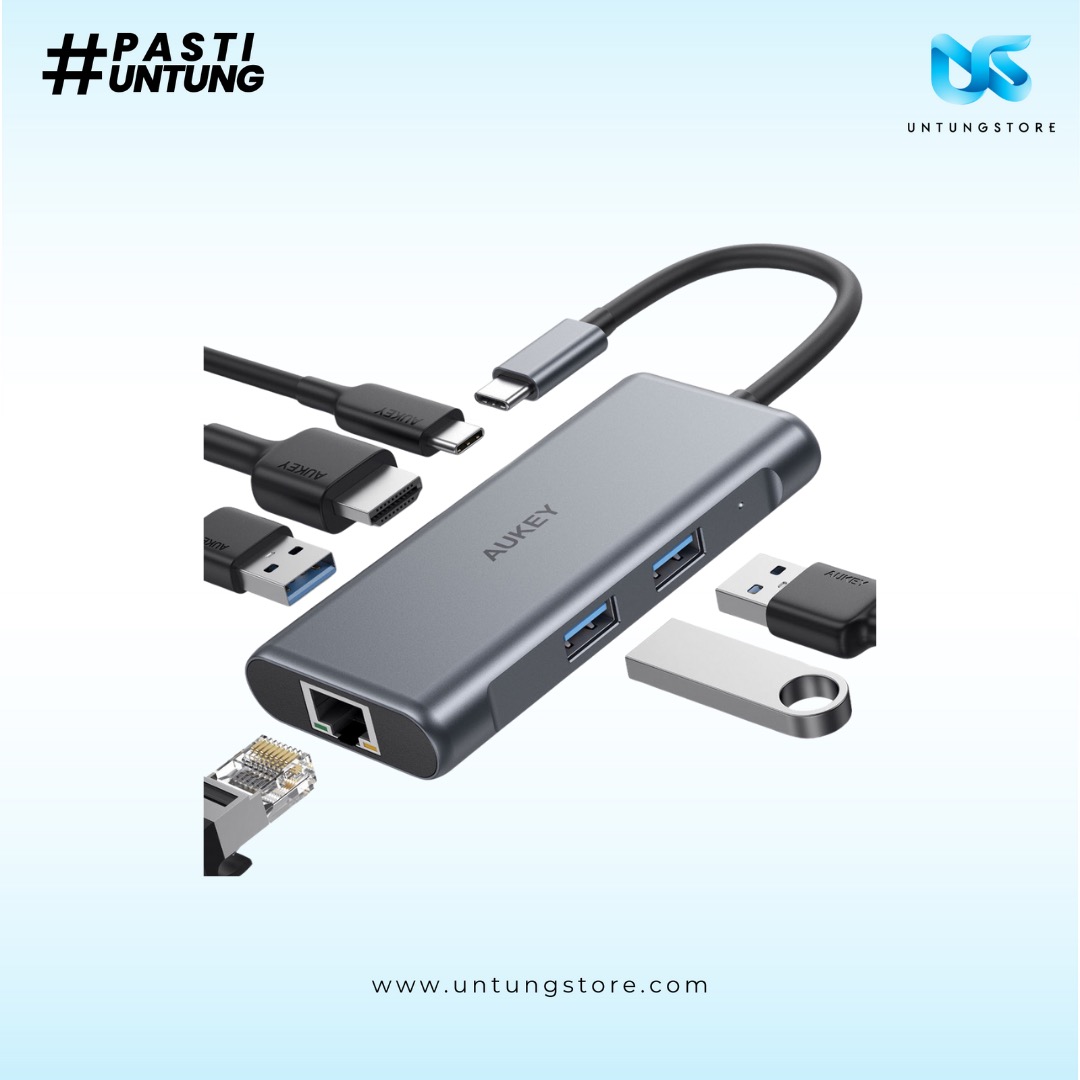 AUKEY CB-C75 olp Hub USB C - 6 Port Mix USB 3.1 Gen 1 4K Video Ethernet ...