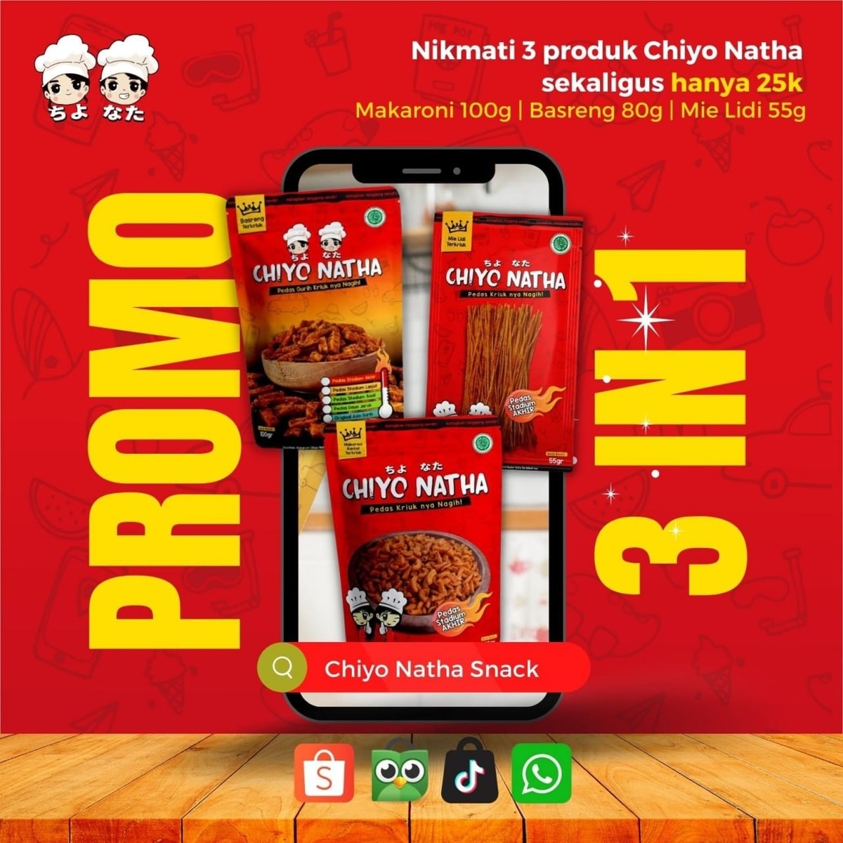 Paket Bundling 3 Produk (Makaroni, Basreng, Mie Lidi) Chiyo Natha Snack